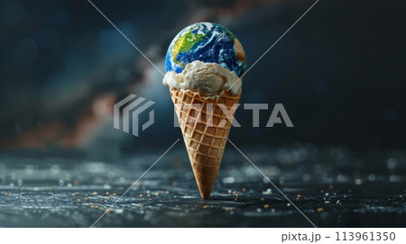 An ice cream cone filled with the Earthのイラスト素材 [113961350] - PIXTA