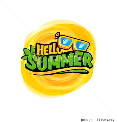 Comic Hello summer vector logo with text and...のイラスト素材 [113963843] - PIXTA
