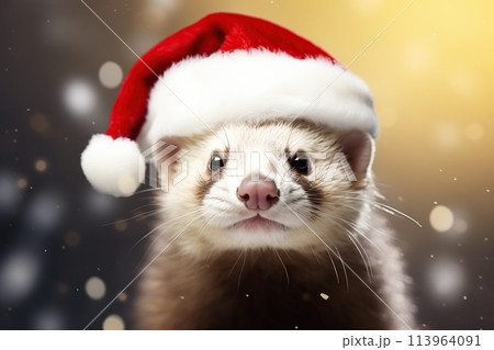 Christmas cute funny baby ferret in Santa hatのイラスト素材 [113964091] - PIXTA