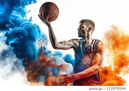 Basketball player with artful blue and red smokeのイラスト素材 [113979564] - PIXTA