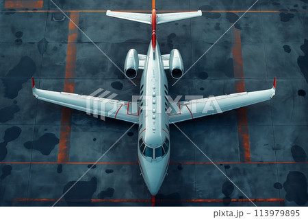 Aerial view of private jet on runwayのイラスト素材 [113979895] - PIXTA
