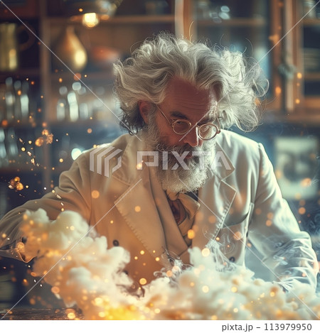Mad Scientist in Lab with Explosive Experimentのイラスト素材 [113979950] - PIXTA