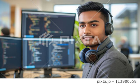 The software developer or programmer working...のイラスト素材 [113980359] - PIXTA