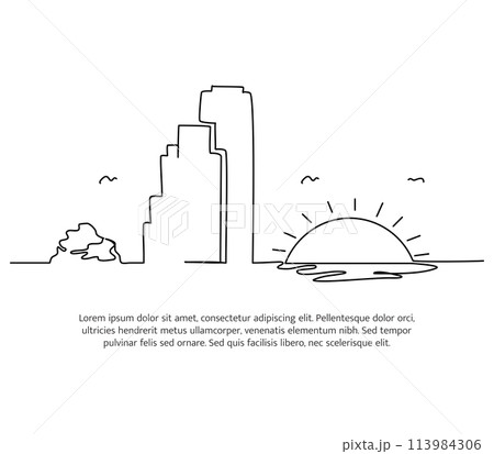 Cityscape line design. Beautiful seaside city...のイラスト素材 [113984306] - PIXTA