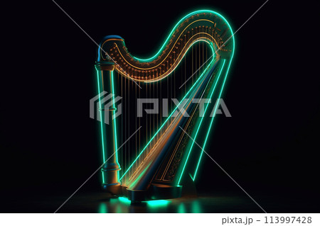 Harp with neon effect.Luminous Melodies: Neon...のイラスト素材 [113997428] - PIXTA
