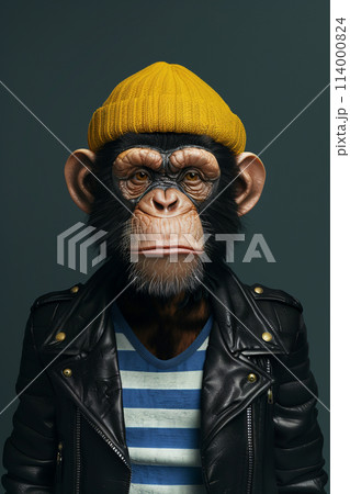 Monkey in jacket and hat poster styleのイラスト素材 [114000824] - PIXTA