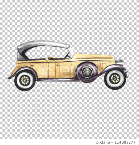 Vintage retro car in ocher color. The...のイラスト素材 [114005277] - PIXTA