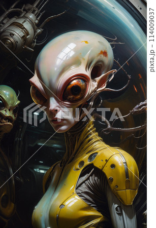 A female humanoid or alien in a room with a...のイラスト素材 [114009037] - PIXTA