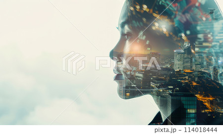 Digital Fusion: Woman Embracing Futuristic...のイラスト素材 [114018444] - PIXTA
