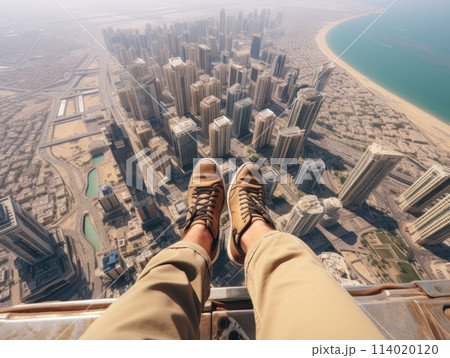A person's feet laying on the skyscraper....のイラスト素材 [114020120] - PIXTA