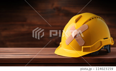 Yellow Safety Helmet with Cross Bandaid - Work...のイラスト素材 [114023159 ...
