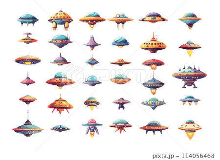 Ufo flying ships cartoon vector collection....のイラスト素材 [114056468] - PIXTA