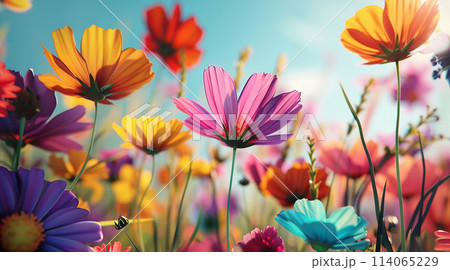 field of color different blooming summer...のイラスト素材 [114065229] - PIXTA
