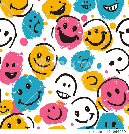 seamless pattern with abstract smiling faces....のイラスト素材 [114066059] - PIXTA