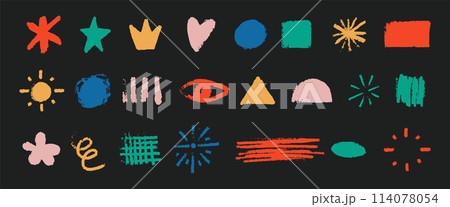 basic geometric scratch shapes set. Hand drawn...のイラスト素材 [114078054 ...