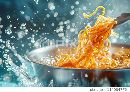 bowl of noodles is splashing in water with...のイラスト素材 [114084776] - PIXTA