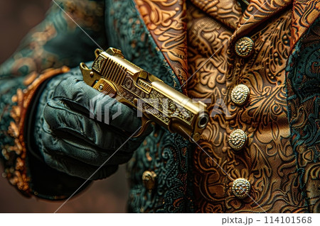 detail of golden gun of a Narcos king of drugs...のイラスト素材 [114101568 ...
