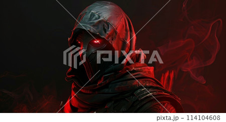 A man assassin wearing a red hooded suit with...のイラスト素材 [114104608] - PIXTA