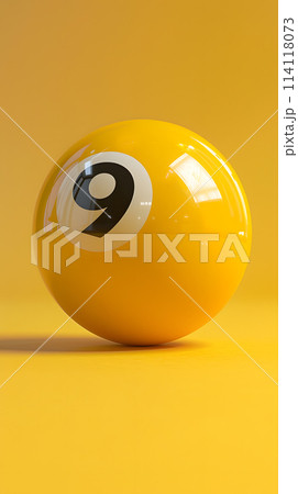 A yellow number 9 ball sits on a citruscolored...のイラスト素材 [114118073 ...