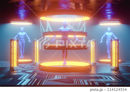 Humans inside illuminated neon circles in...のイラスト素材 [114124554] - PIXTA