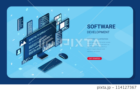 Isometric web banner software development....のイラスト素材 [114127367] - PIXTA
