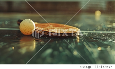 Close-up of a table tennis paddle and ball on...のイラスト素材 [114132657] - PIXTA