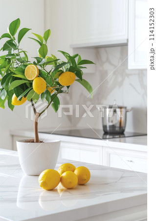 Modern minimalistic white kitchen interior with...のイラスト素材 [114152303 ...