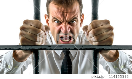Angry businessman gripping bars with intense...のイラスト素材 [114155553] - PIXTA