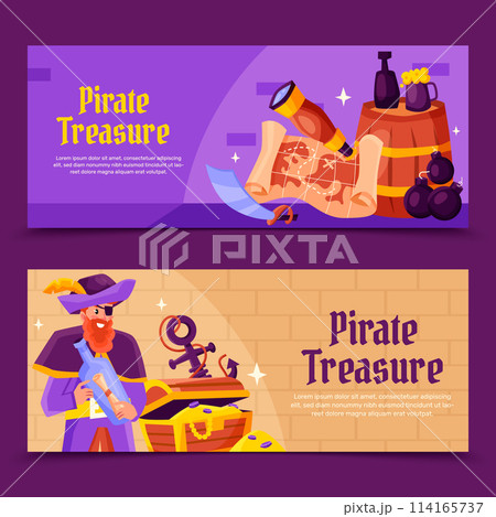 Pirate adventure banners in flat designのイラスト素材 [114165737] - PIXTA