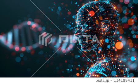 An electric blue robot with a DNA strand in the...のイラスト素材 [114189411 ...