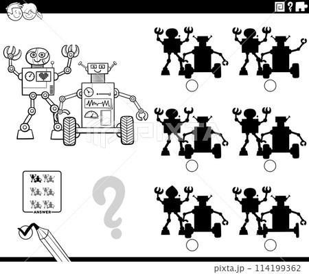 shadow activity with cartoon robots coloring pageのイラスト素材 [114199362 ...