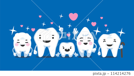 Healthy and happy teeth family characters.のイラスト素材 [114214276] - PIXTA