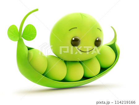 Content pea character cradled in its pod with...のイラスト素材 [114219166] - PIXTA