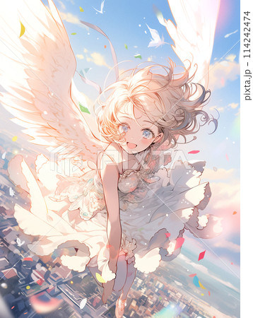 Anime Angel Girl Flying Drawing