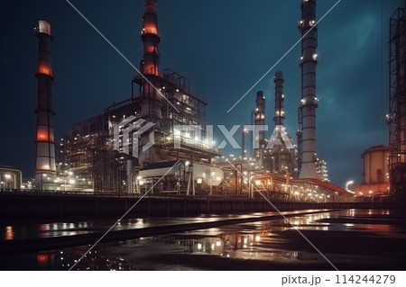 oil terminal is industrial facility at night by...のイラスト素材 [114244279 ...