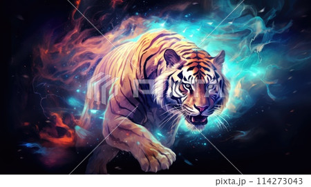 Astral tiger spirit watercolor illustration -...のイラスト素材 [114273043] - PIXTA