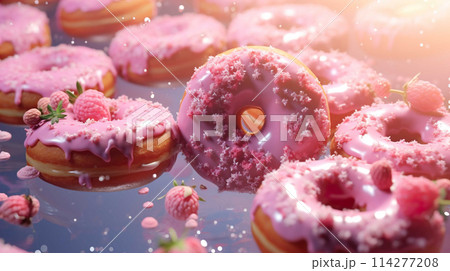 aesthetic food, donuts, with colorful toppings,...のイラスト素材 [114277208 ...