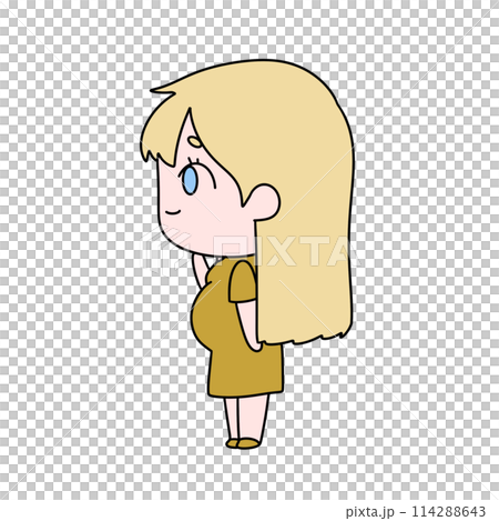 A cartoon girl with a baby bump is standing in...のイラスト素材 [114288643 ...