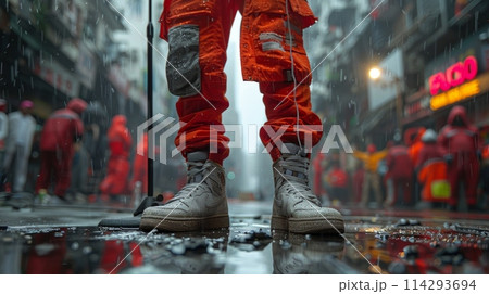 A lone rapper stands stoically amidst the...のイラスト素材 [114293694] - PIXTA