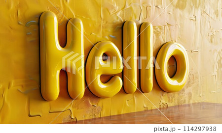 Yellow Glossy Surface Hello concept art poster.のイラスト素材 [114297938] - PIXTA