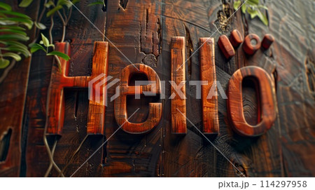 Wooden Rosewood Hello concept art poster.のイラスト素材 [114297958] - PIXTA