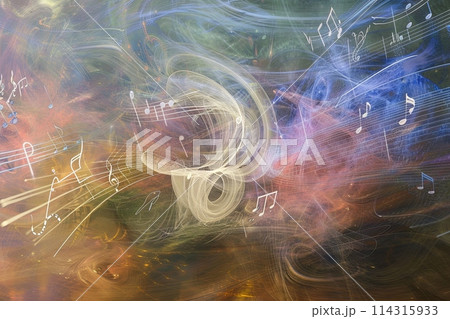 An illustration of fractal lights, music notes...のイラスト素材 [114315933 ...