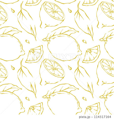 Hand drawn outline lemon seamless pattern on...のイラスト素材 [114317164] - PIXTA