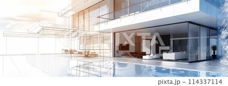 A detailed drawing of an elegant house with a...のイラスト素材 [114337114] - PIXTA