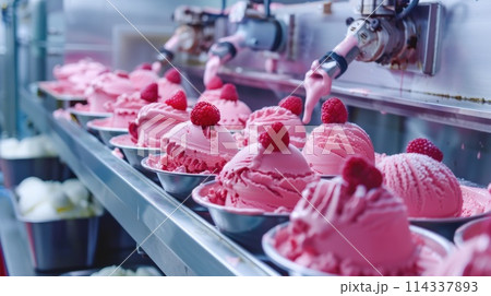Raspberry soft serve ice cream being served in...のイラスト素材 [114337893 ...