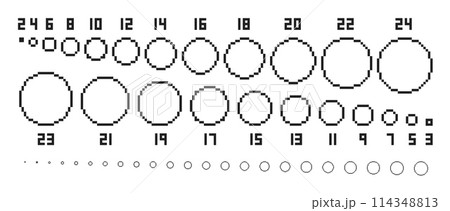 Pixel circles. Pixel art base circle shapes in...のイラスト素材 [114348813 ...