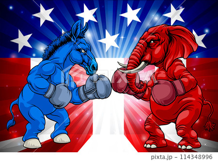 Republican Democrat Elephant Donkey Party Politicsのイラスト素材 [114348996 ...