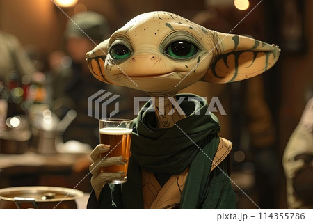 alien drinking a beer illustrationのイラスト素材 [114355786] - PIXTA