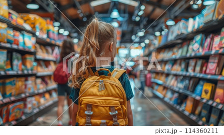 Two Girls Walking Down Aisle of Storeのイラスト素材 [114360211] - PIXTA