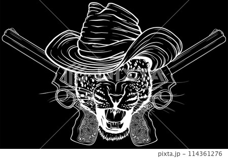 white silhouette of leopard head with guns on...のイラスト素材 [114361276] - PIXTA